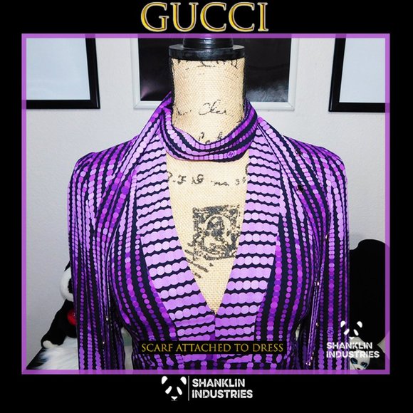 Gucci | Dresses | Gucci Three Shades Of Purple Silk Dress W Attached Scarf Sz 4 | Poshmark